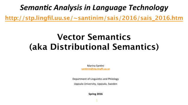 Lecture: Vector Semantics (aka Distributional Semantics) | PPT