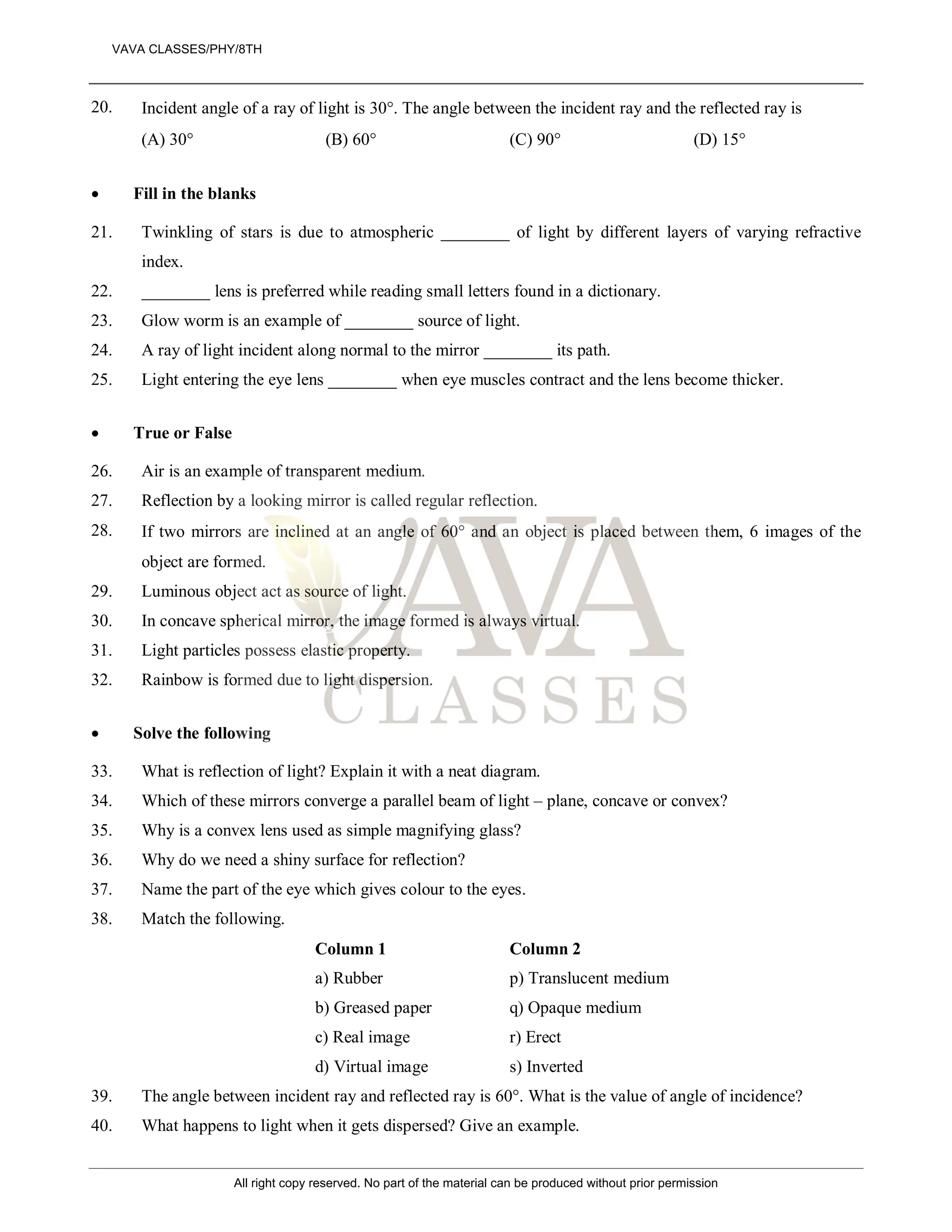 NCERT Class 8 Science Light Free Study Material PDF | PDF