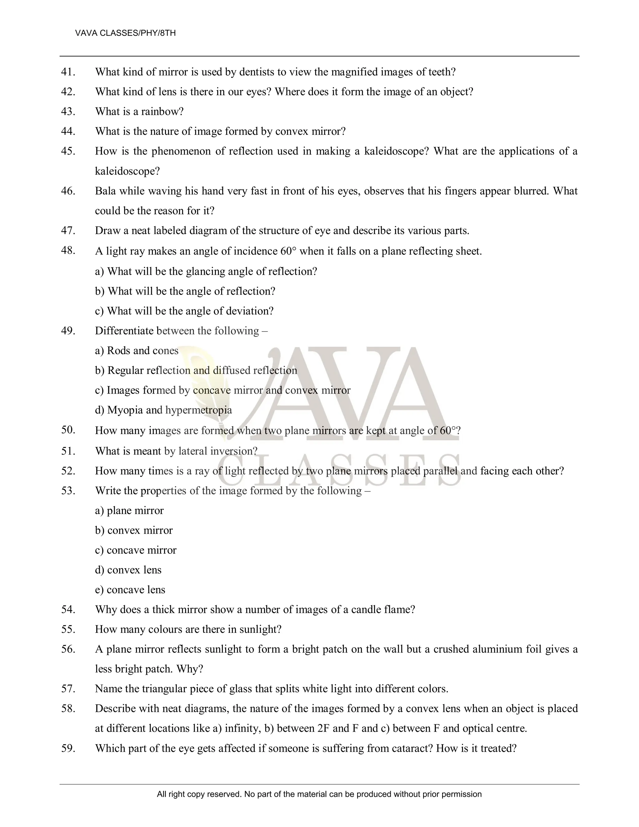 NCERT Class 8 Science Light Free Study Material PDF | PDF