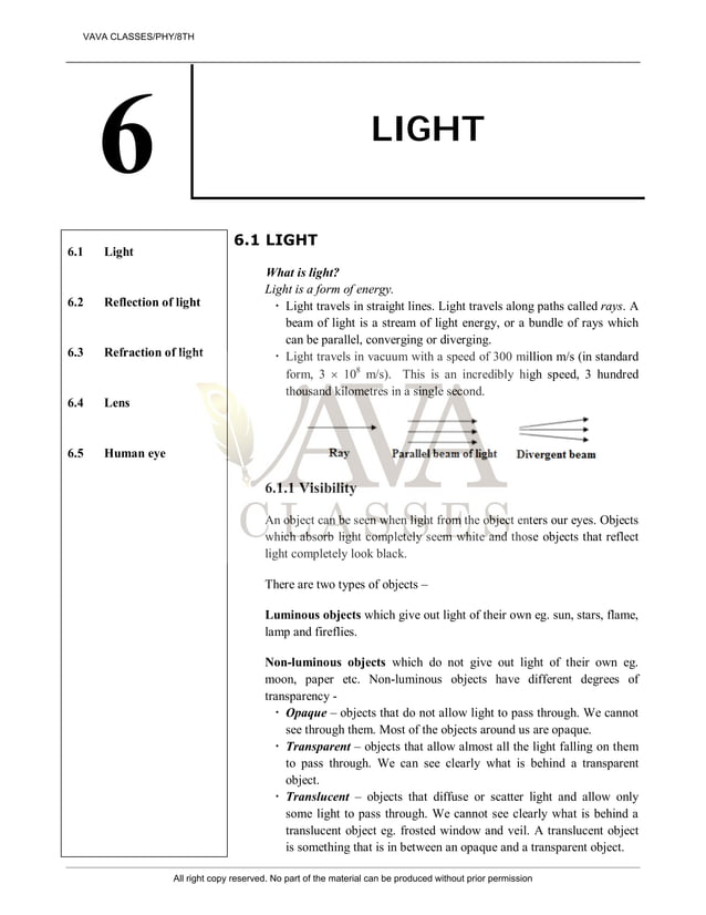 NCERT Class 8 Science Light Free Study Material PDF | PDF | Eye and ...