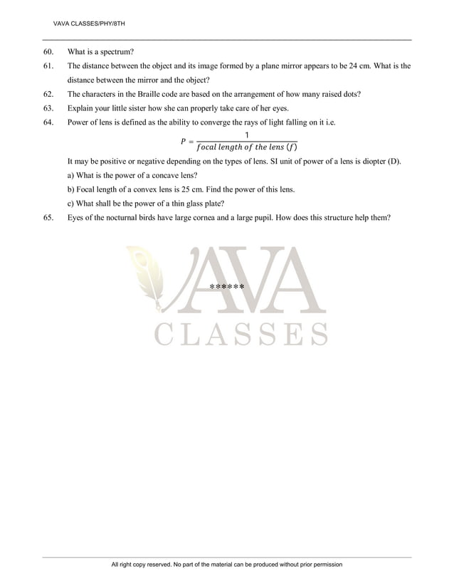 NCERT Class 8 Science Light Free Study Material PDF | PDF | Eye and ...