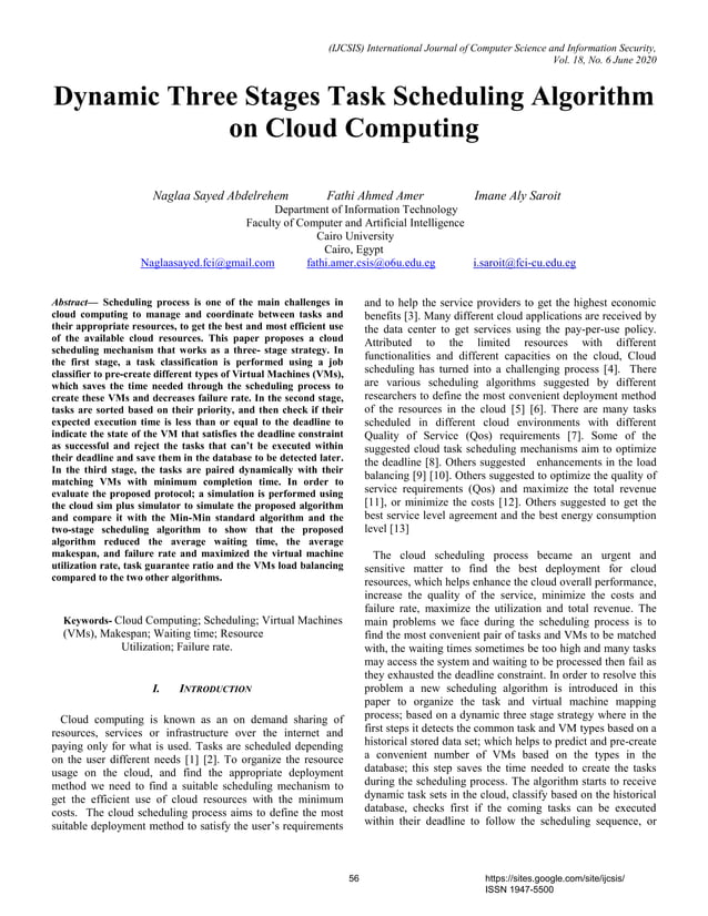 Dynamic Three Stages Task Scheduling Algorithm On Cloud Computing Pdf