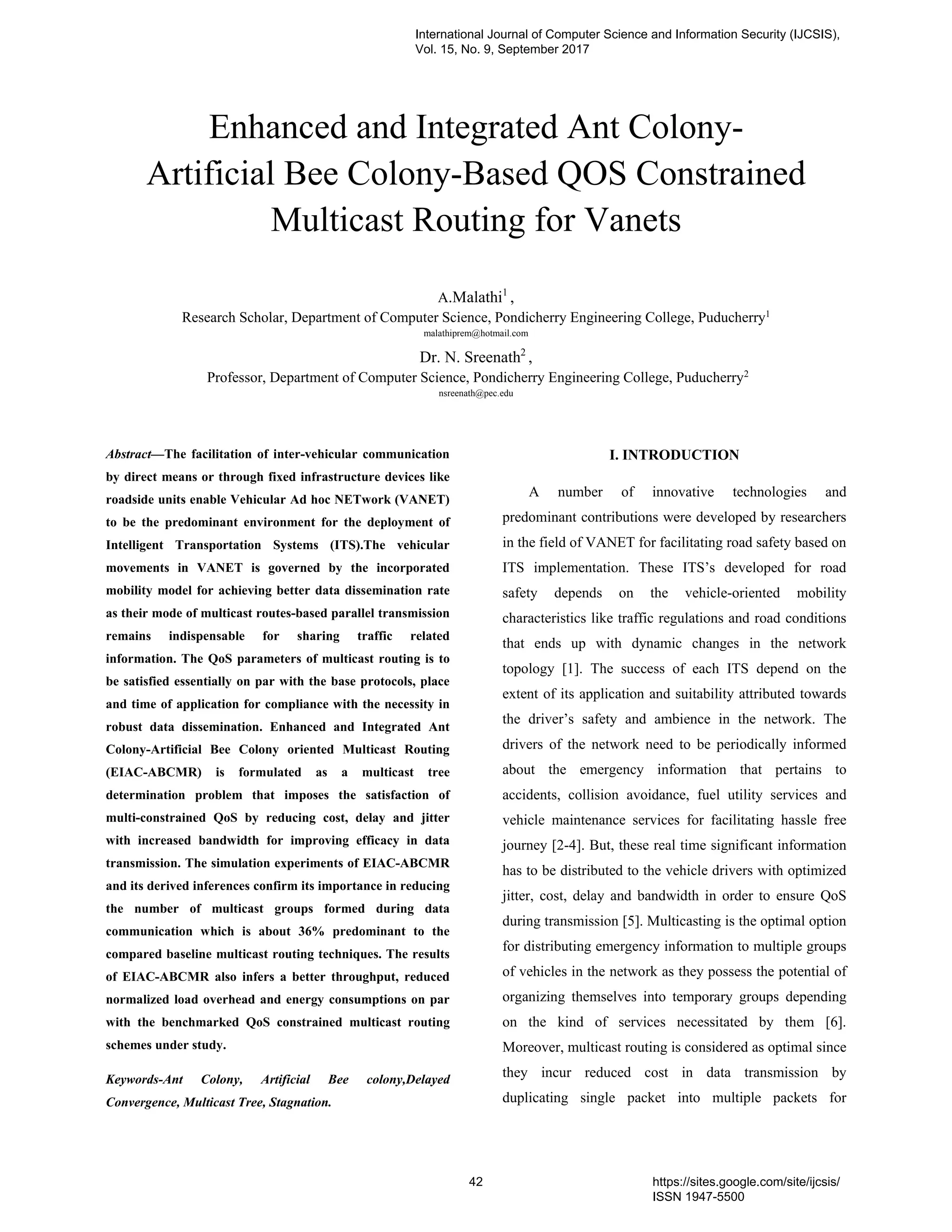 Enhanced and Integrated Ant Colony-Artificial Bee Colony-Based QOS Constrained Multicast Routing ...