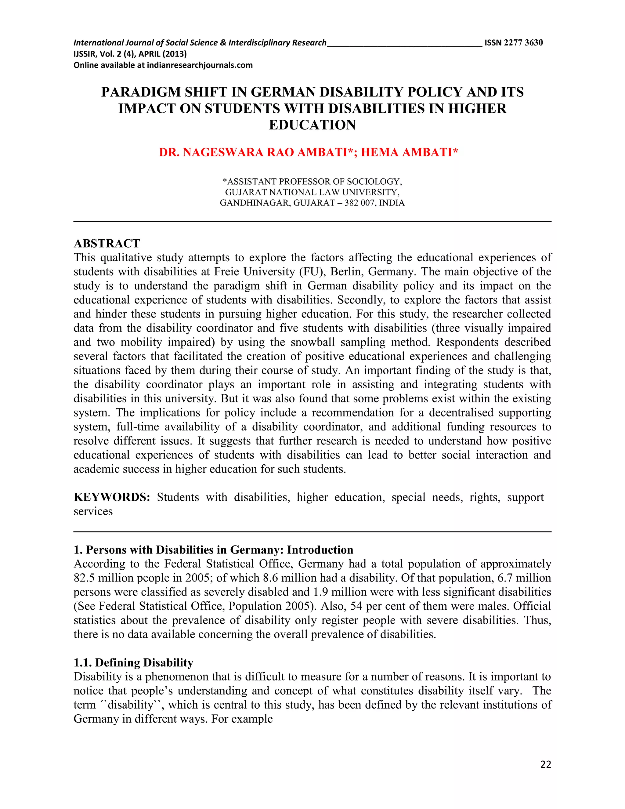 Paradigm shift in German disability policy and Its impact on students ...