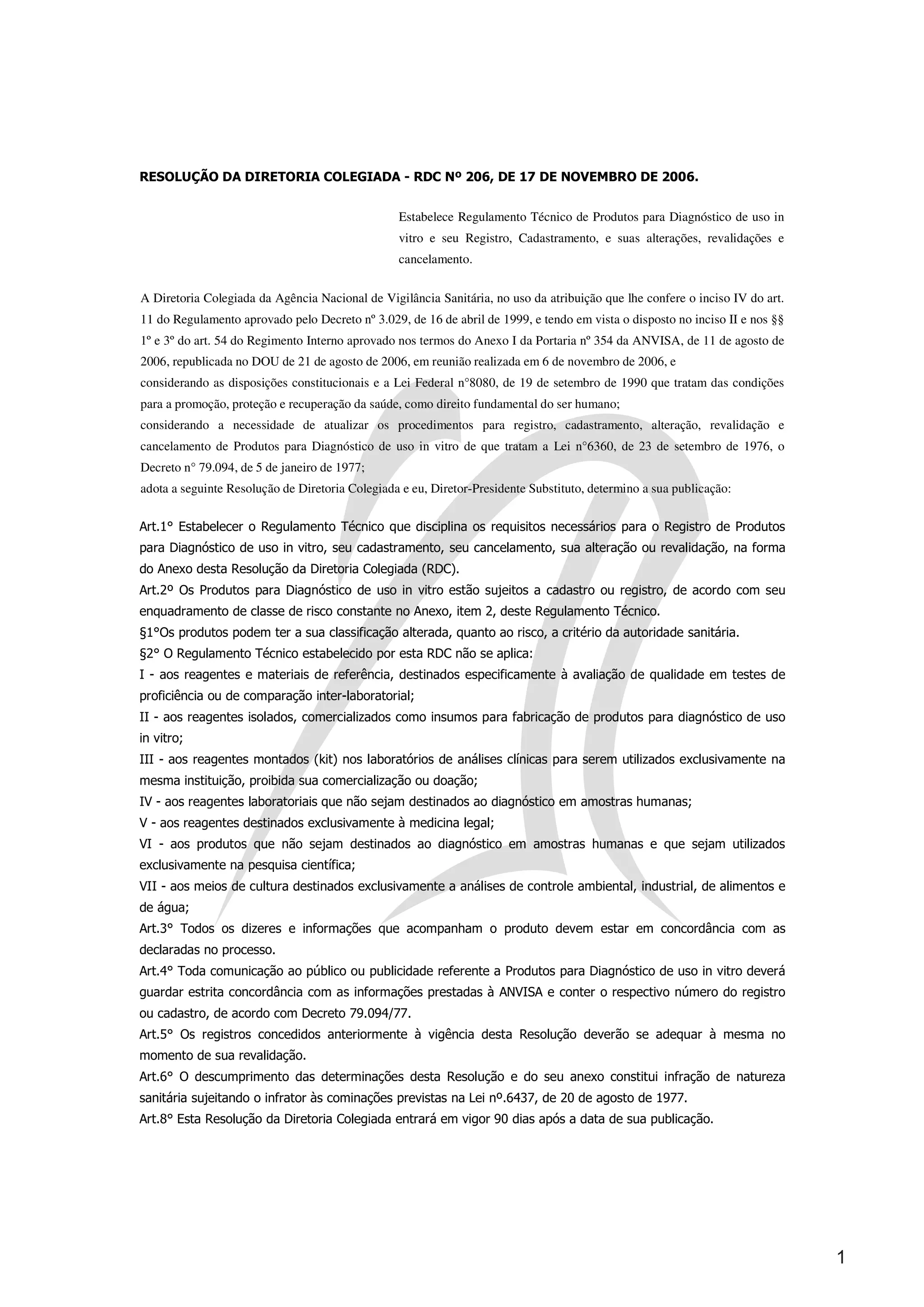 RDC Nº 206, DE 17 DE NOVEMBRO DE 2006 | PDF