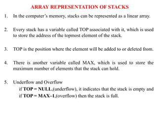 Data Structure ARRAY REPRESENTATION OF STACKS | PPTX