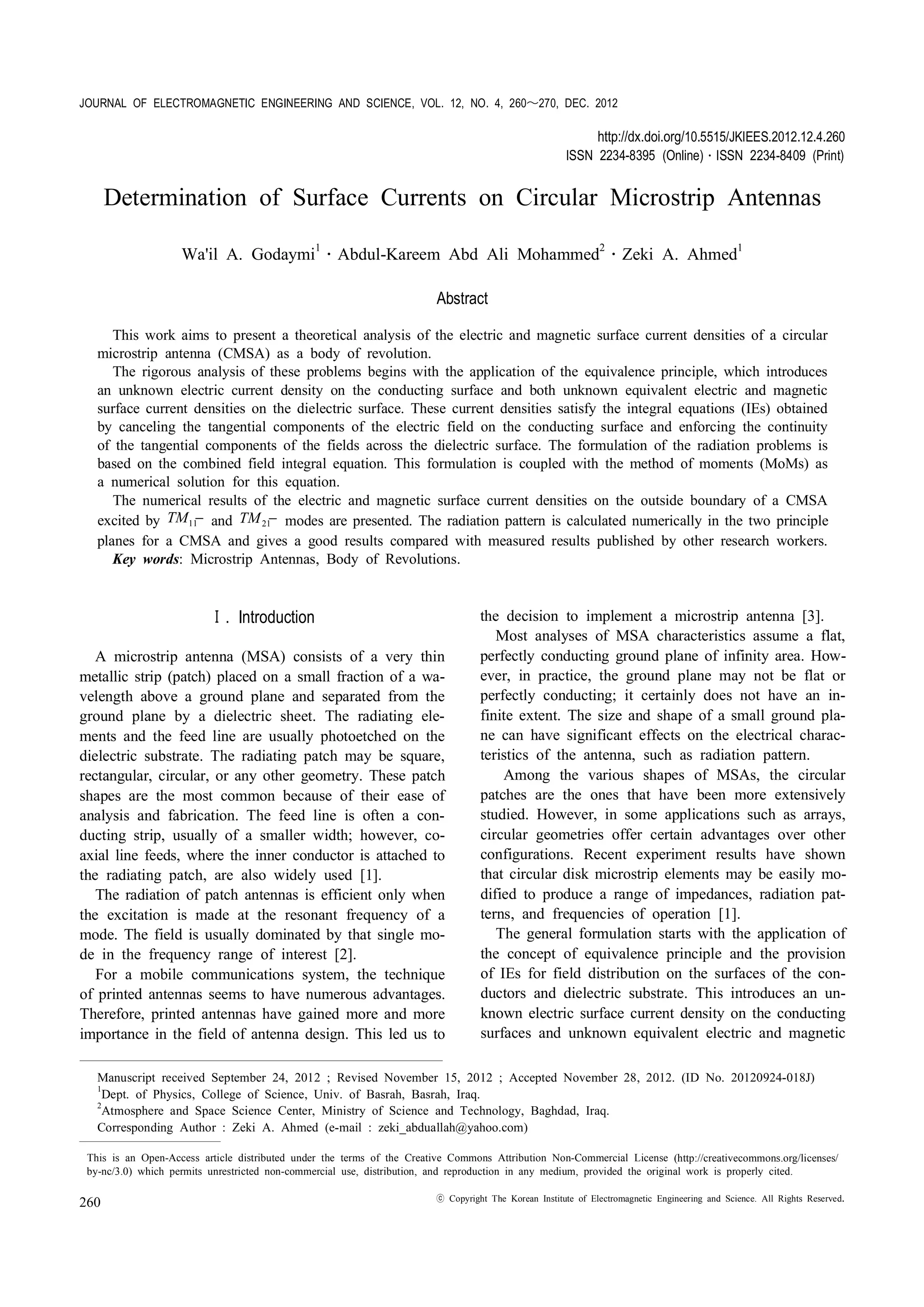 Determination of Surface Currents on Circular Microstrip Antennas | PDF