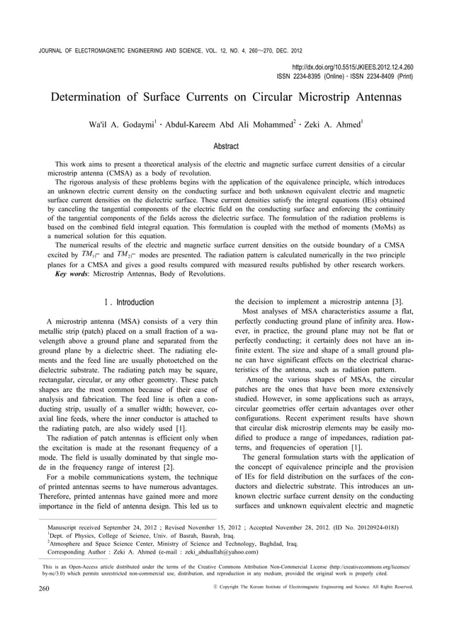 Determination Of Surface Currents On Circular Microstrip Antennas Pdf