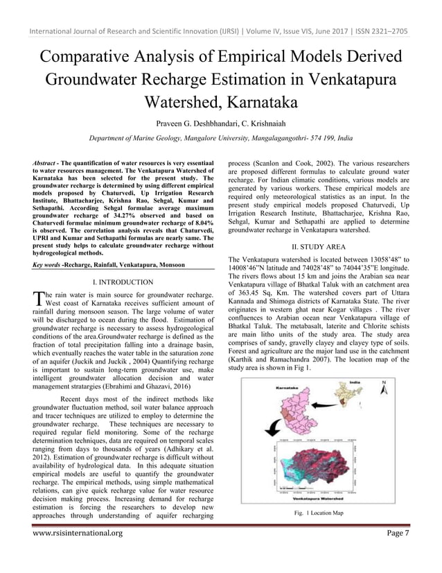 Comparative Analysis of Empirical Models Derived Groundwater Recharge Estimation in Venkatapura ...