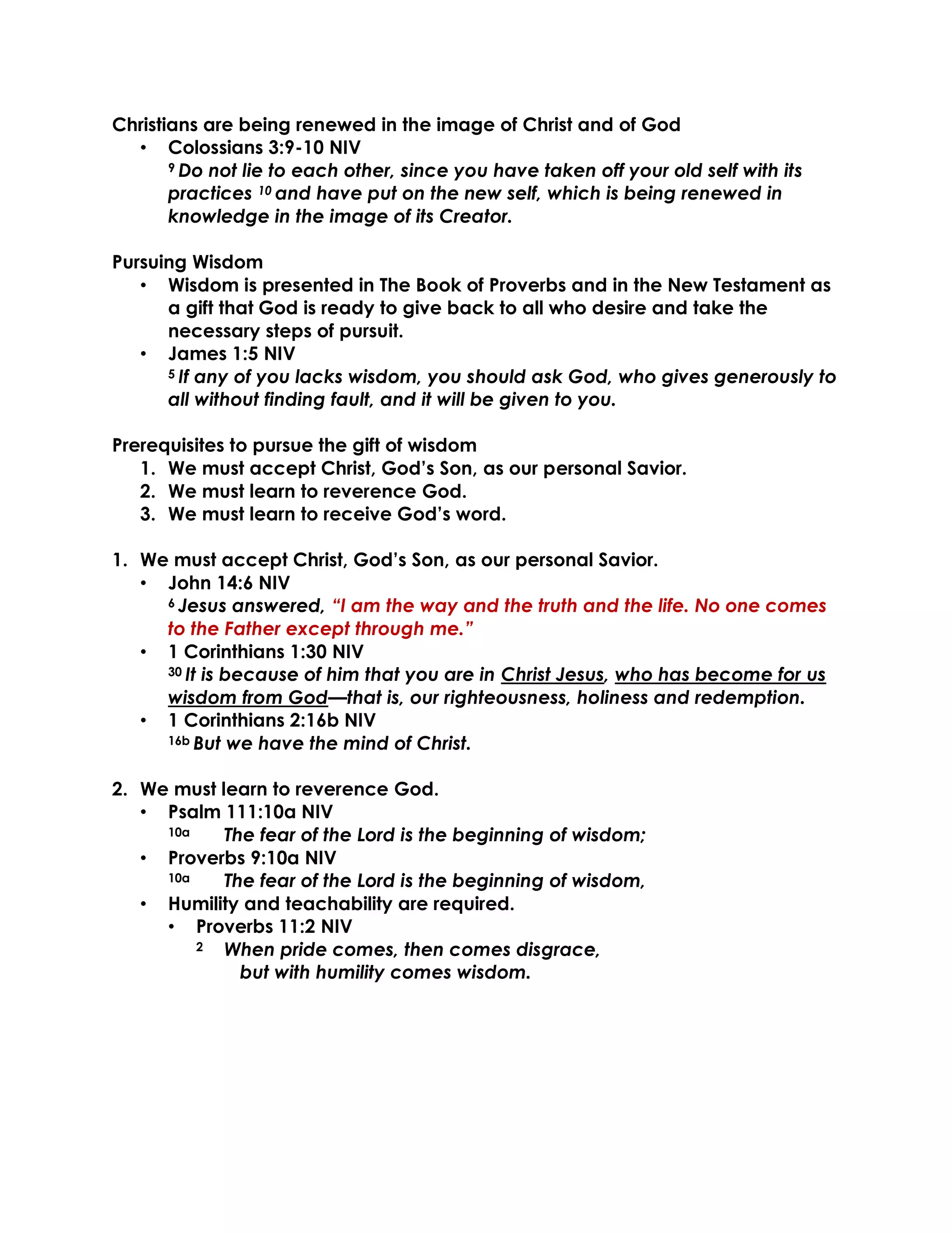 07-12-20, Proverbs 8;6-21, Pursuing Wisdom | PDF