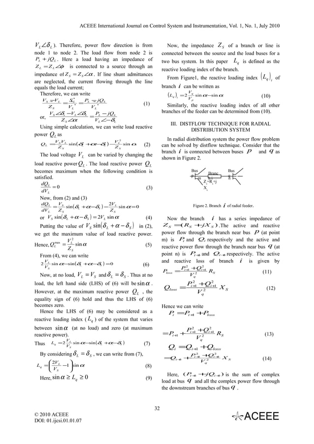 Determination of the Weakest Branch in a Radial Distribution System using Reactive Loading Index ...