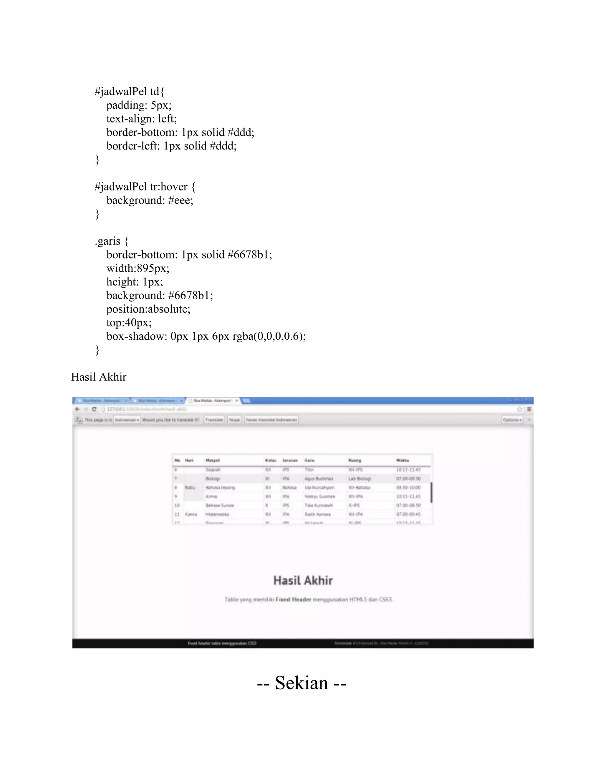 07. membuat table fixed header dan efek hover | DOCX