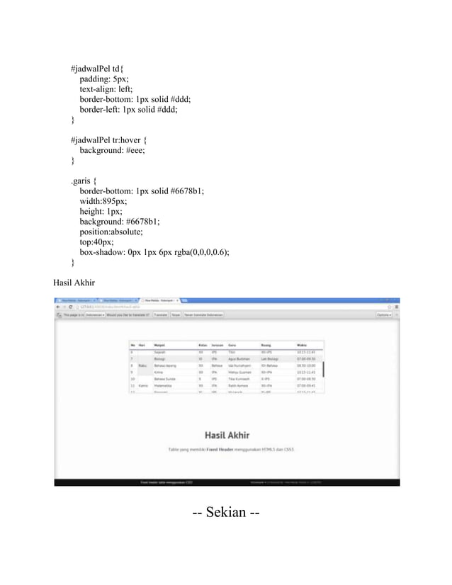 07. membuat table fixed header dan efek hover | DOCX
