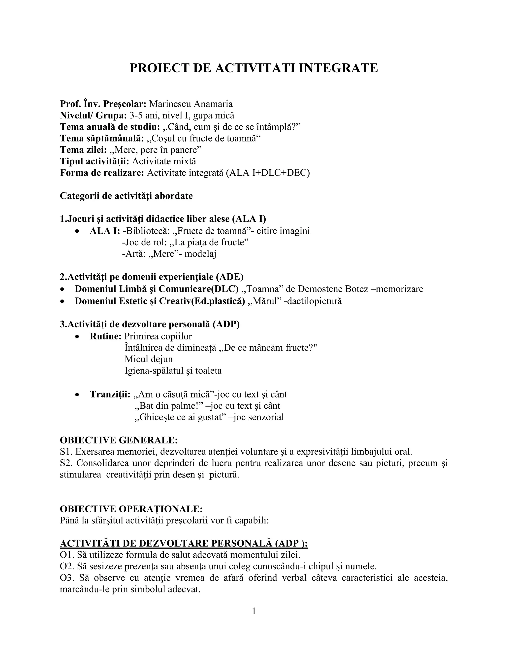 Proiect didactic | DOCX