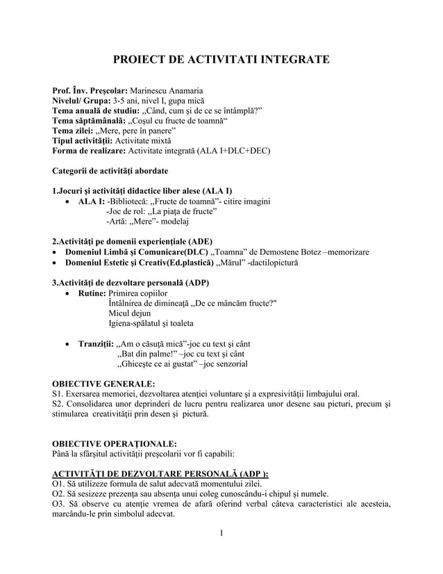 Proiect didactic | DOCX