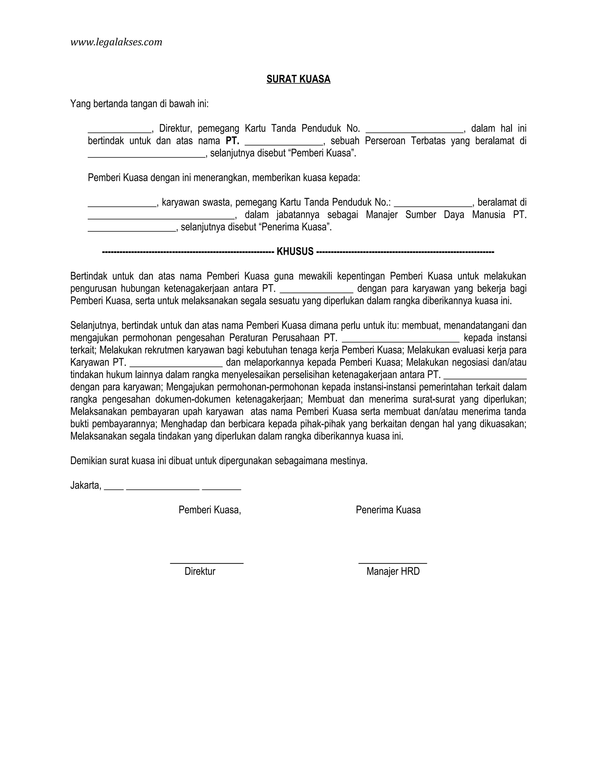 surat kuasa manajer hrd | DOC