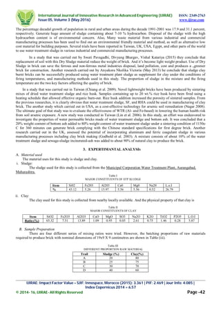 Partially Replacement of Clay by S.T.P. Sludge in Brick Manufacturing | PDF