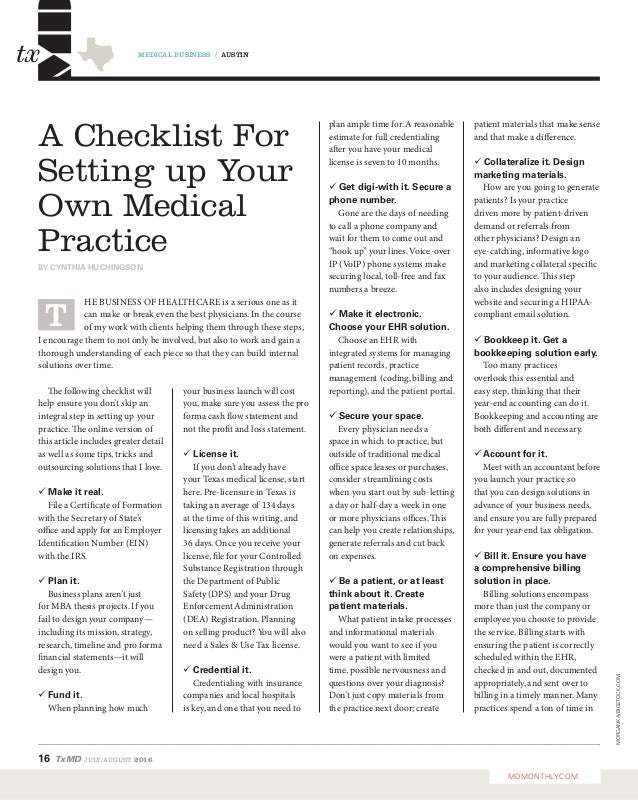 A Checklist for Setting Up Your Own Medical Practice A Checklist for Setting Up Your Own Medical Practice