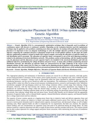 Optimal Capacitor Placement for IEEE 14 bus system using Genetic Algorithm | PDF