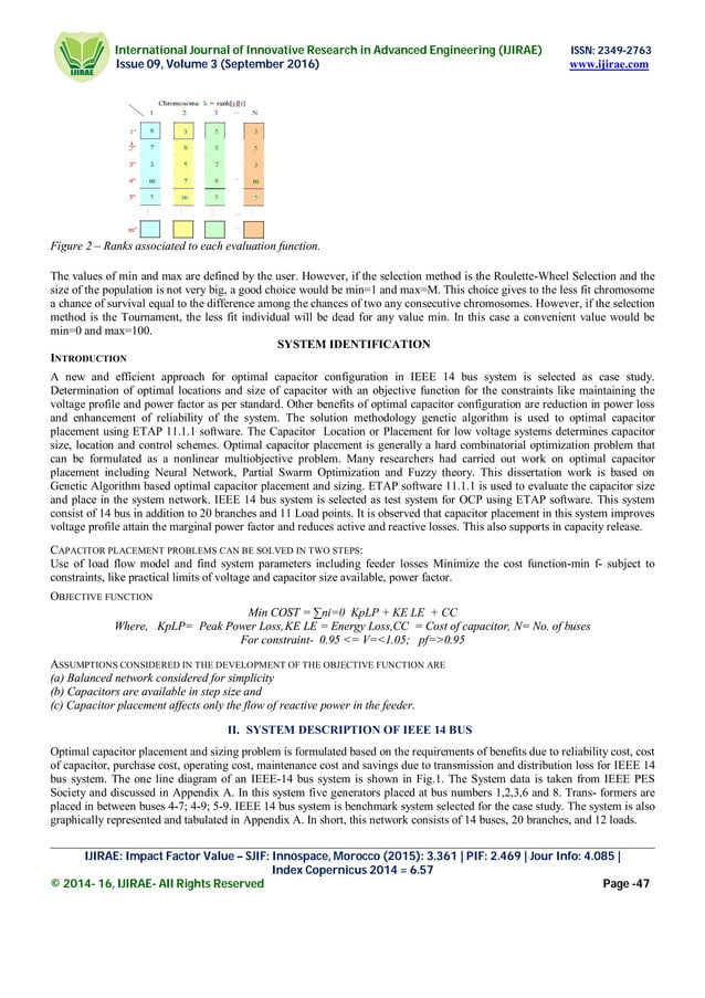 Optimal Capacitor Placement For Ieee 14 Bus System Using Genetic Algorithm Pdf Gas And