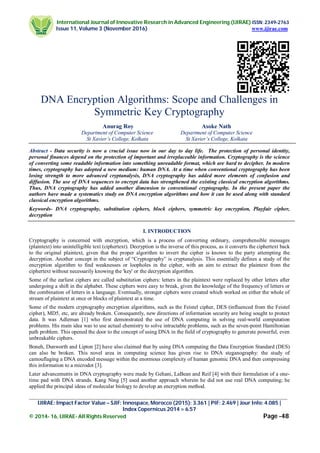 DNA Encryption Algorithms: Scope and Challenges in Symmetric Key Cryptography | PDF ...