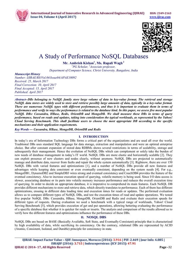 A Study of Performance NoSQL Databases | PDF