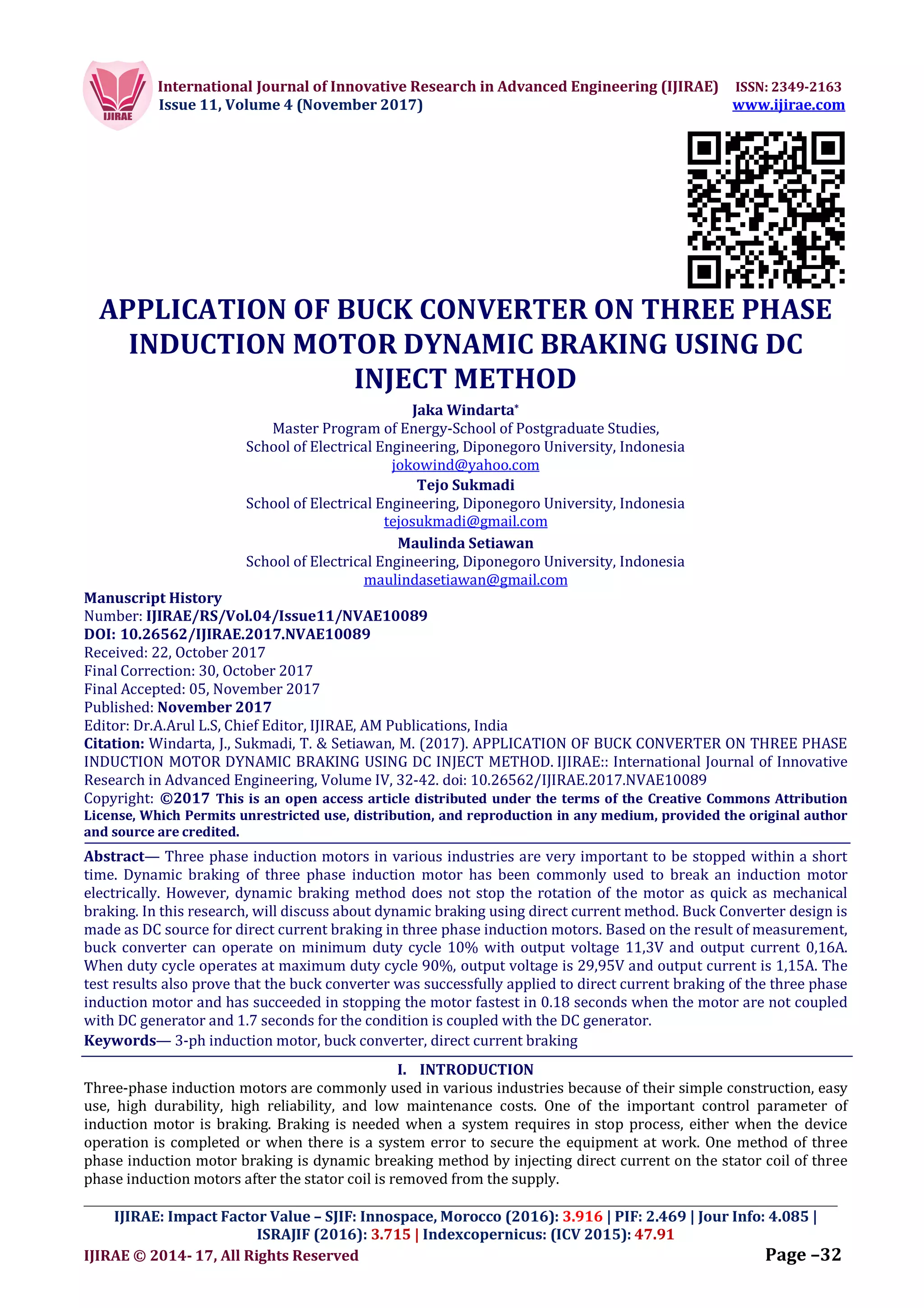 APPLICATION OF BUCK CONVERTER ON THREE PHASE INDUCTION MOTOR DYNAMIC ...