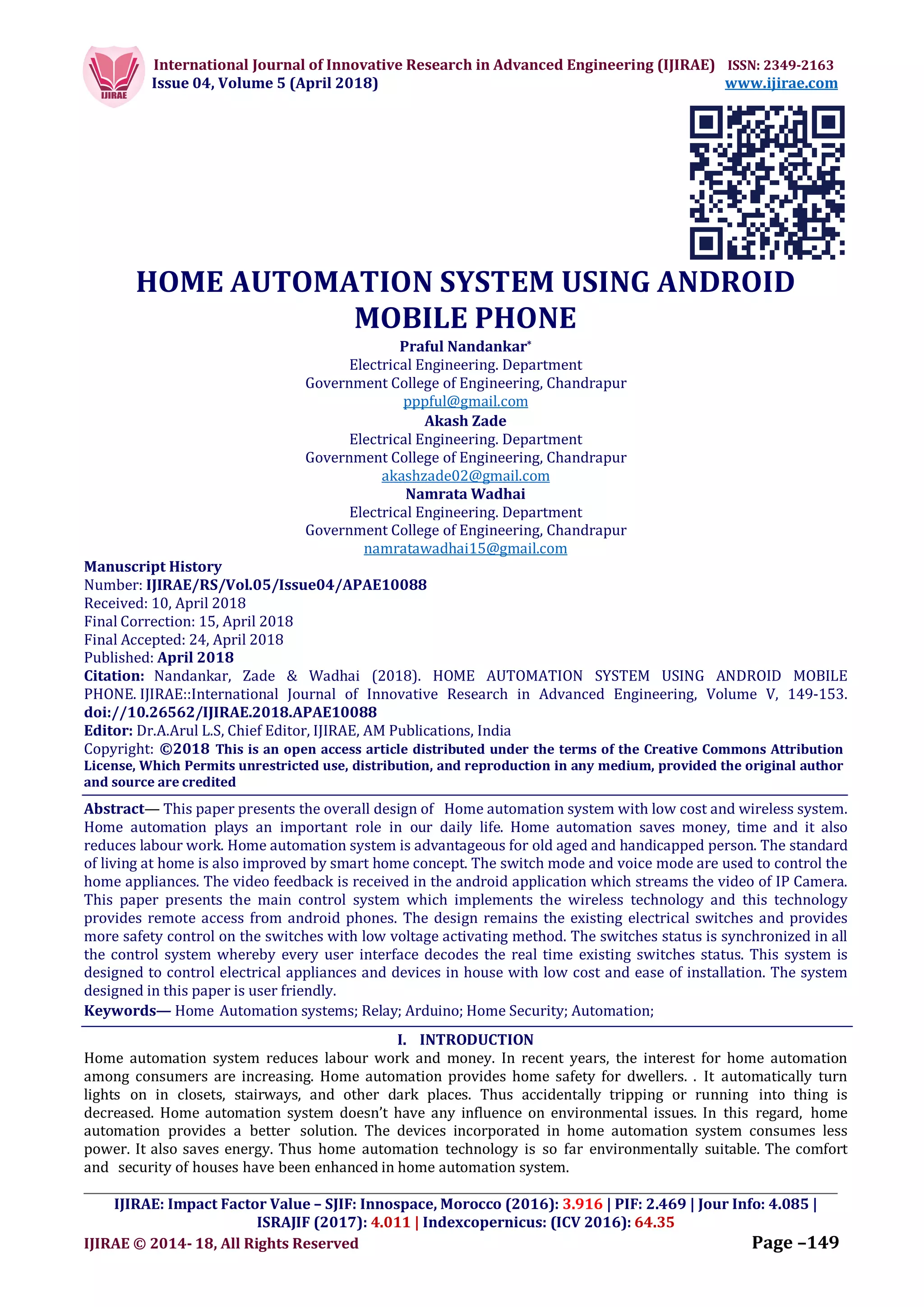 HOME AUTOMATION SYSTEM USING ANDROID MOBILE PHONE | PDF