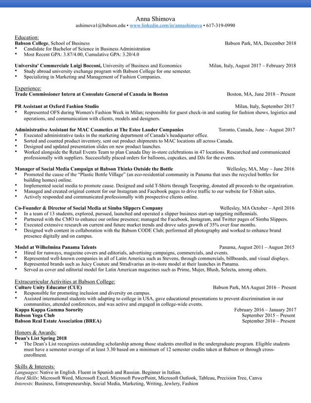 Anna Shimova CV | PDF