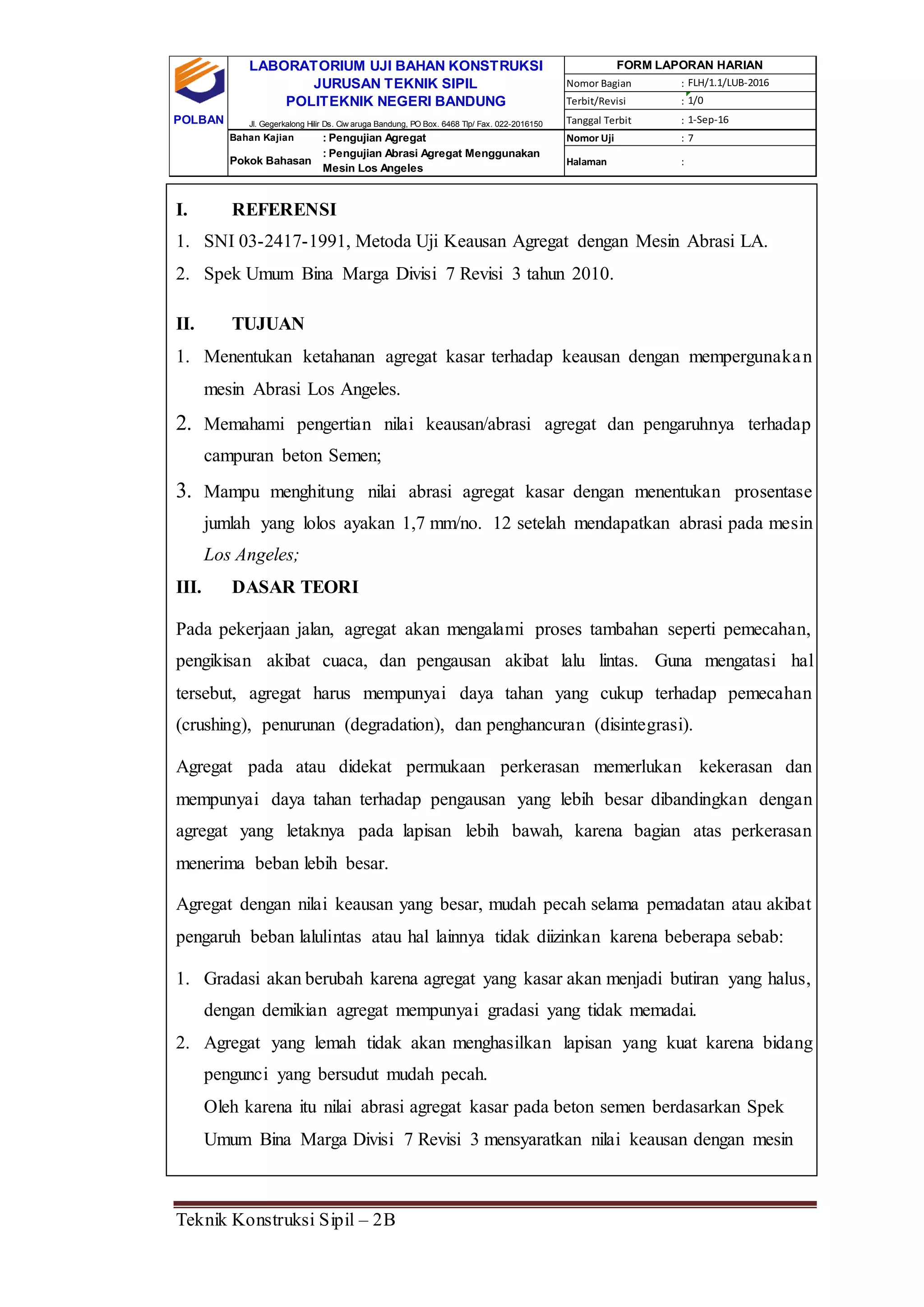 07. pengujian abrasi agregat halus dan kasar menggunakan mesin los ...