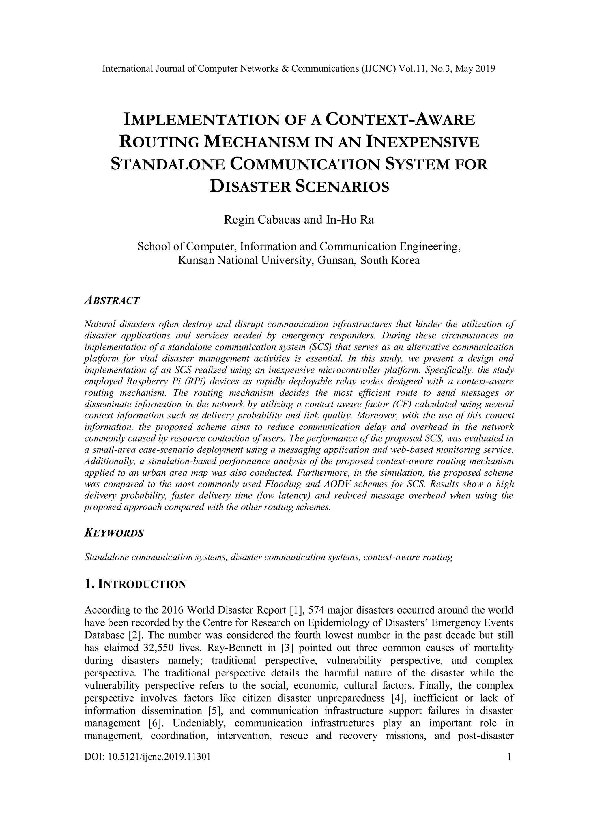 IMPLEMENTATION OF A CONTEXT-AWARE ROUTING MECHANISM IN AN INEXPENSIVE STANDALONE COMMUNICATION ...