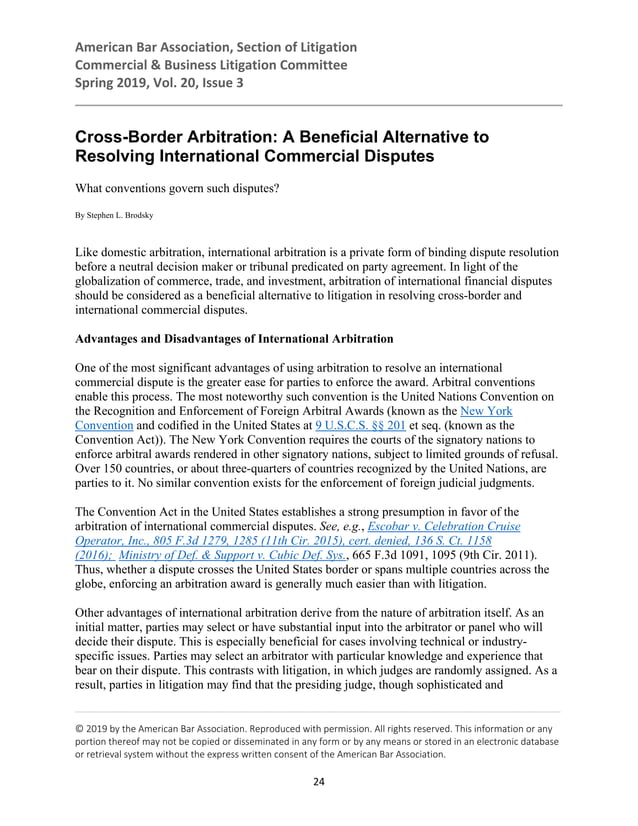 The Benefits of Arbitrating International Commercial Disputes | PDF