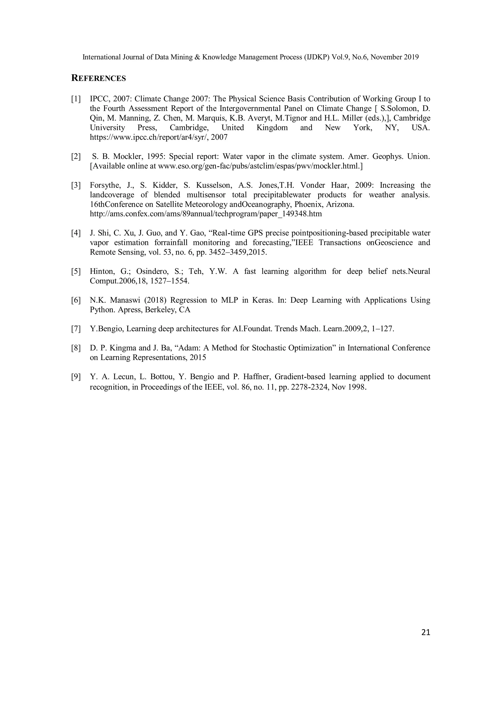 DEEP LEARNING BASED MULTIPLE REGRESSION TO PREDICT TOTAL COLUMN WATER VAPOR (TCWV) FROM PHYSICAL ...