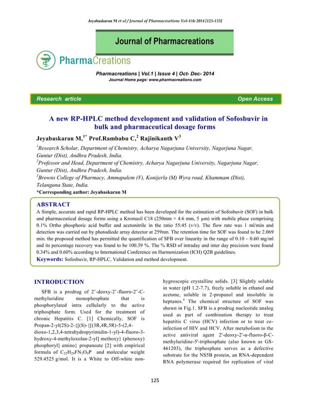 A new RP-HPLC method development and validation of Sofosbuvir in bulk and pharmaceutical dosage ...