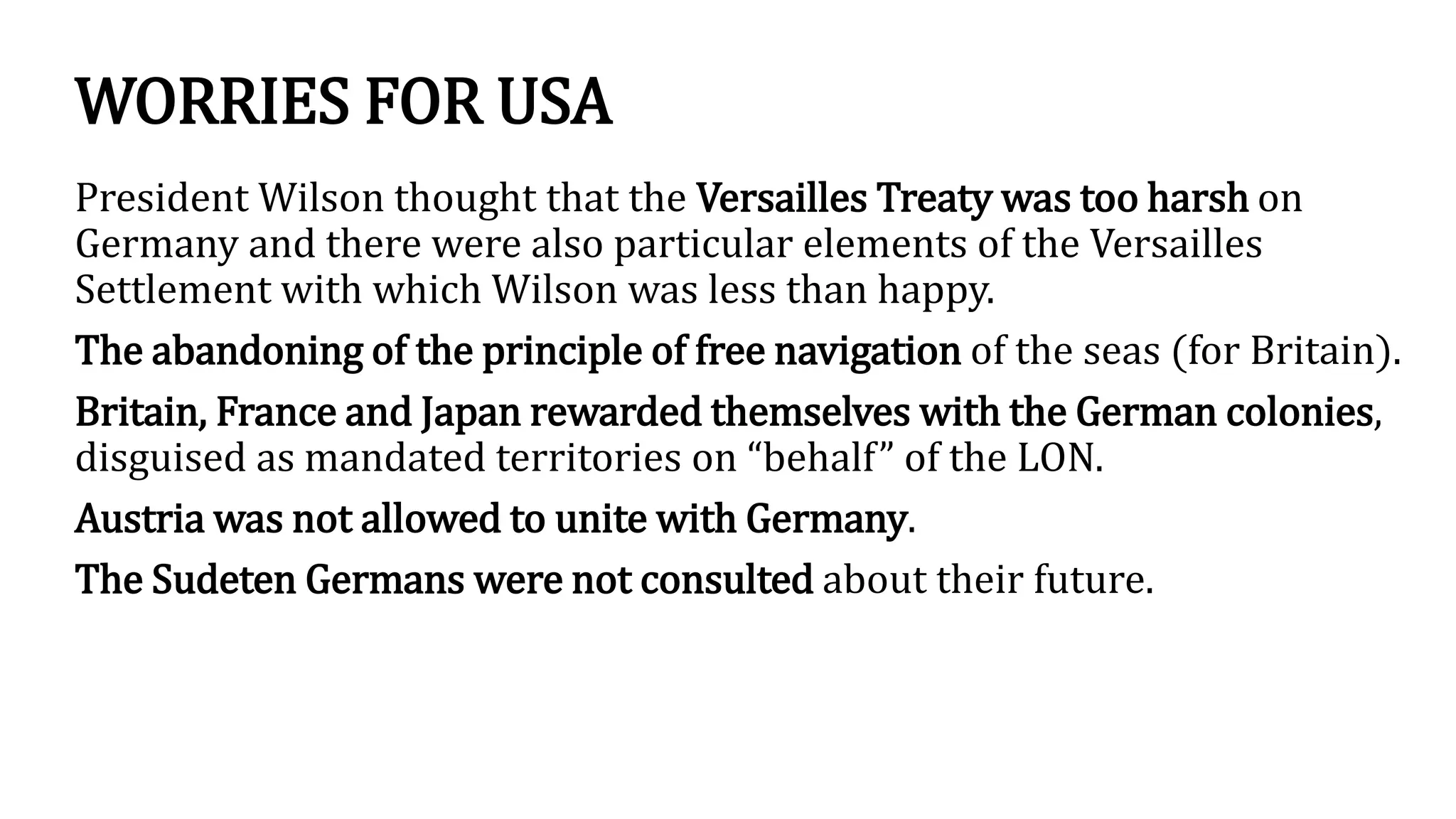 HISTORY IGCSE CONTENT - 20TH CENTURY OPTION - FAIRNESS OF THE TREATIES ...