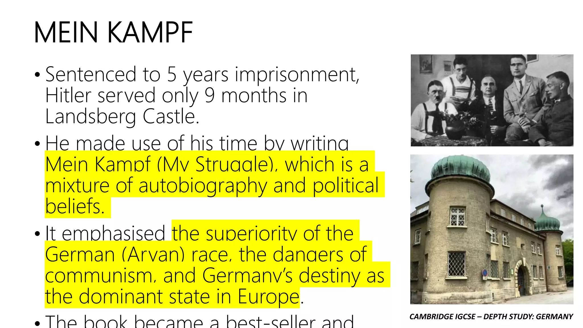 HISTORY IGCSE CONTENT - 20TH CENTURY OPTION - DEPTH STUDY GERMANY ...