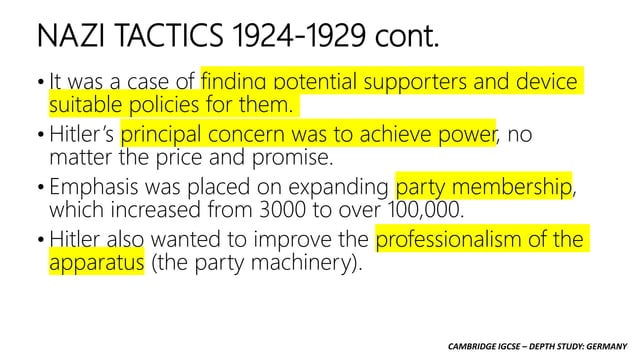 HISTORY IGCSE CONTENT - 20TH CENTURY OPTION - DEPTH STUDY GERMANY ...