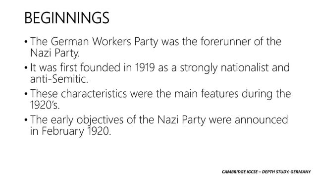 HISTORY IGCSE CONTENT - 20TH CENTURY OPTION - DEPTH STUDY GERMANY ...