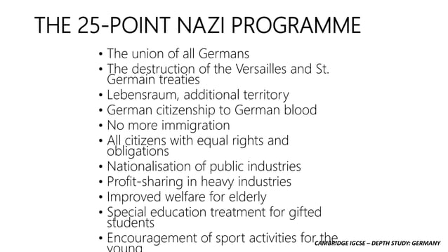HISTORY IGCSE CONTENT - 20TH CENTURY OPTION - DEPTH STUDY GERMANY ...