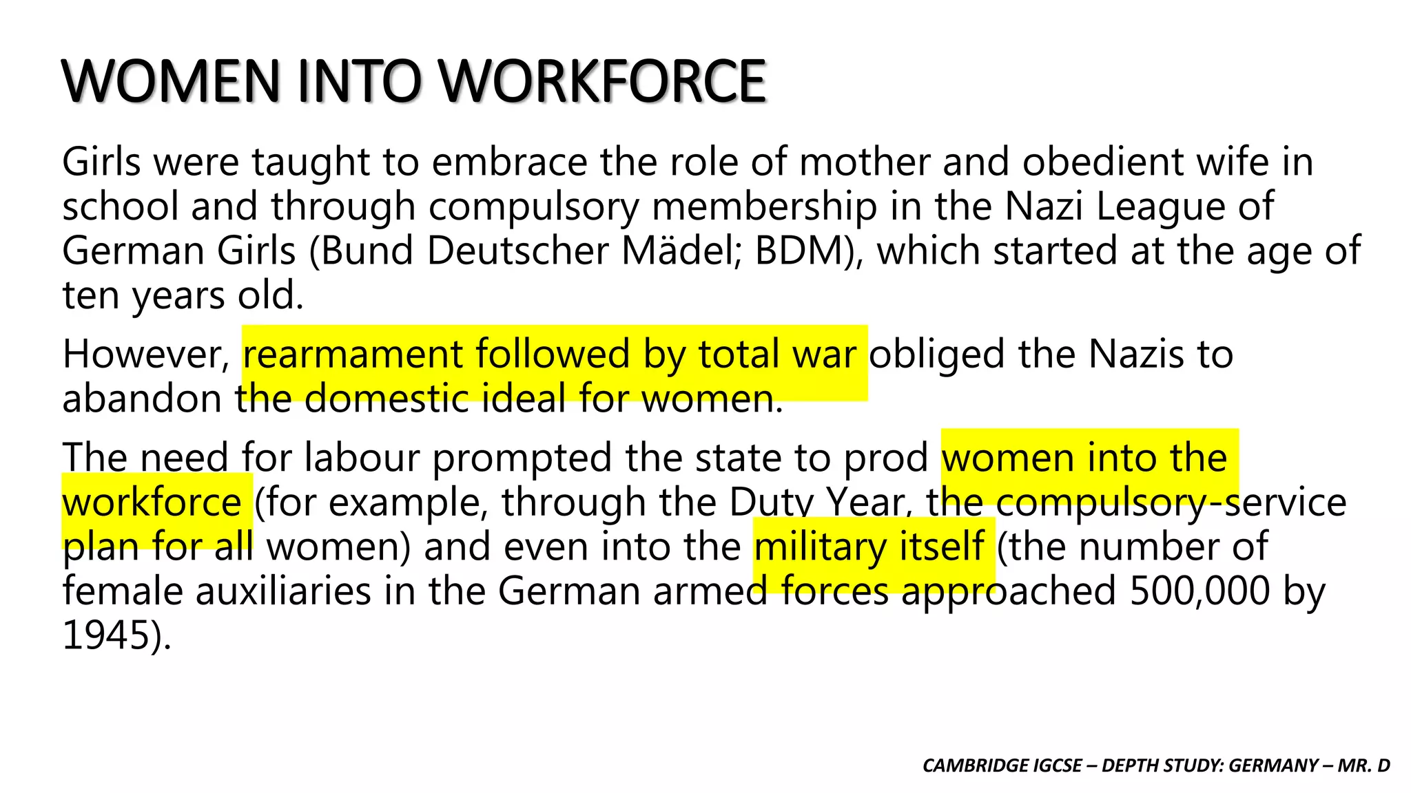 HISTORY IGCSE CONTENT - 20TH CENTURY OPTION - DEPTH STUDY GERMANY: THE ...