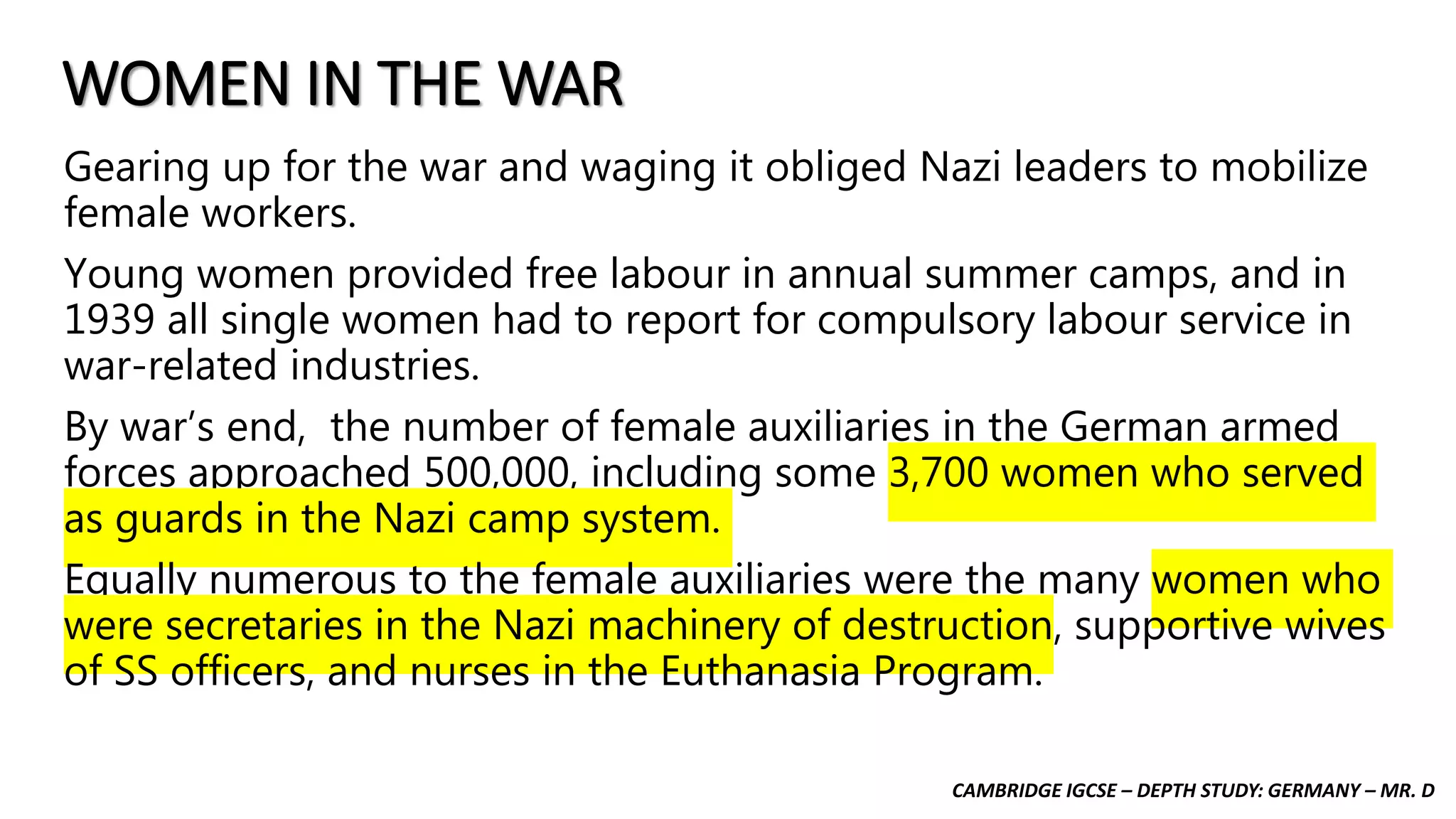 HISTORY IGCSE CONTENT - 20TH CENTURY OPTION - DEPTH STUDY GERMANY: THE ...