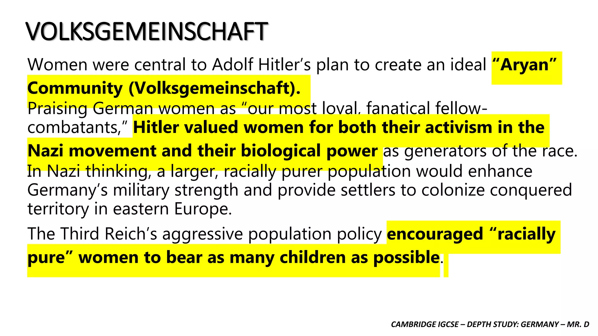 HISTORY IGCSE CONTENT - 20TH CENTURY OPTION - DEPTH STUDY GERMANY: THE ...