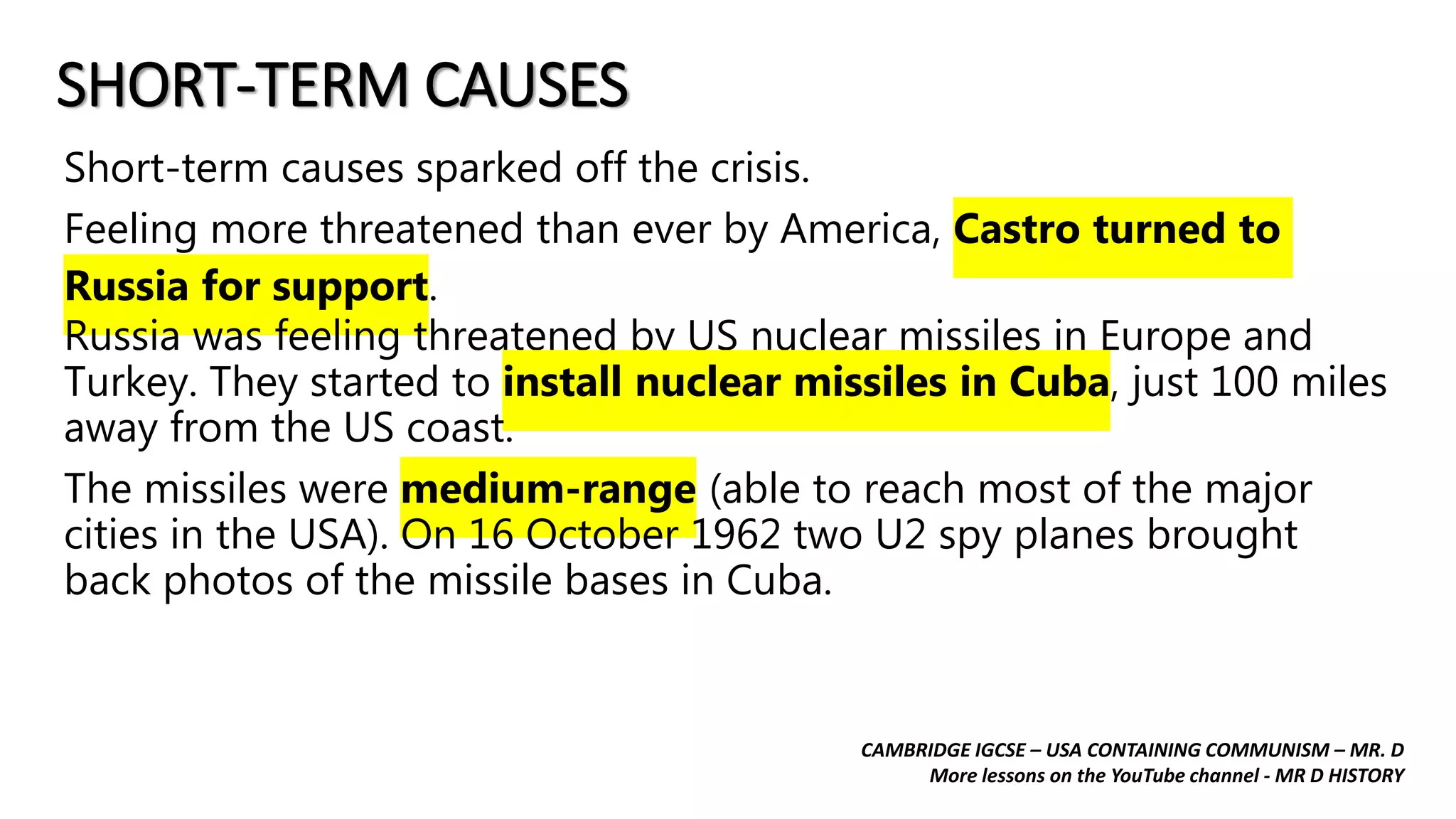HISTORY IGCSE CONTENT - 20TH CENTURY OPTION - USA CONTAINING COMMUNISM ...