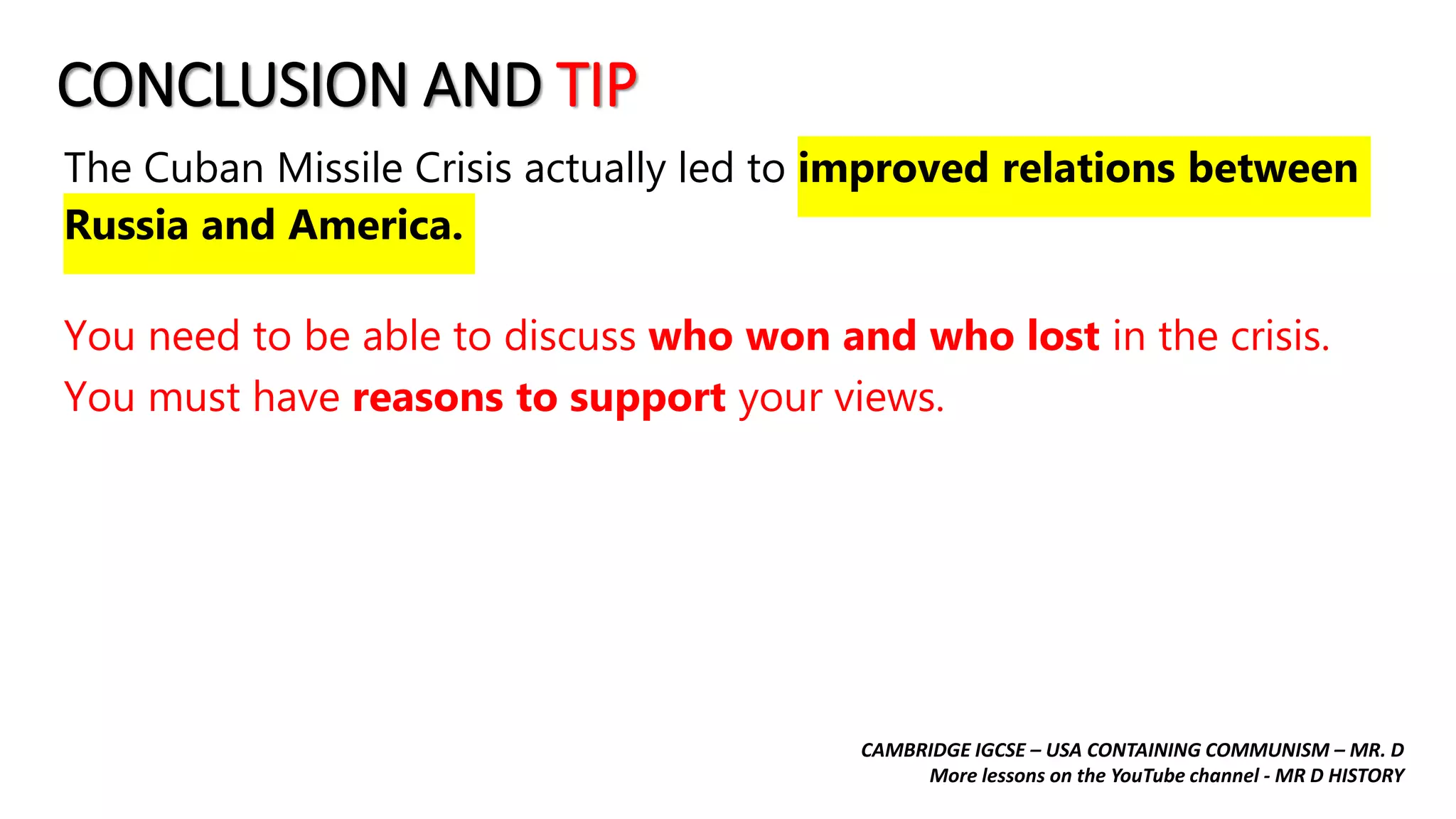 HISTORY IGCSE CONTENT - 20TH CENTURY OPTION - USA CONTAINING COMMUNISM ...
