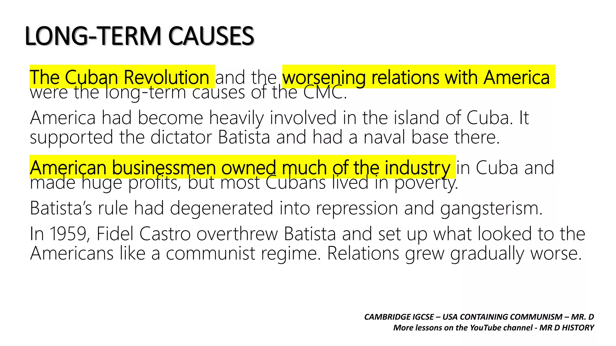 HISTORY IGCSE CONTENT - 20TH CENTURY OPTION - USA CONTAINING COMMUNISM ...