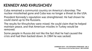 HISTORY IGCSE CONTENT - 20TH CENTURY OPTION - USA CONTAINING COMMUNISM ...