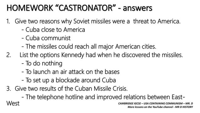 HISTORY IGCSE CONTENT - 20TH CENTURY OPTION - USA CONTAINING COMMUNISM ...