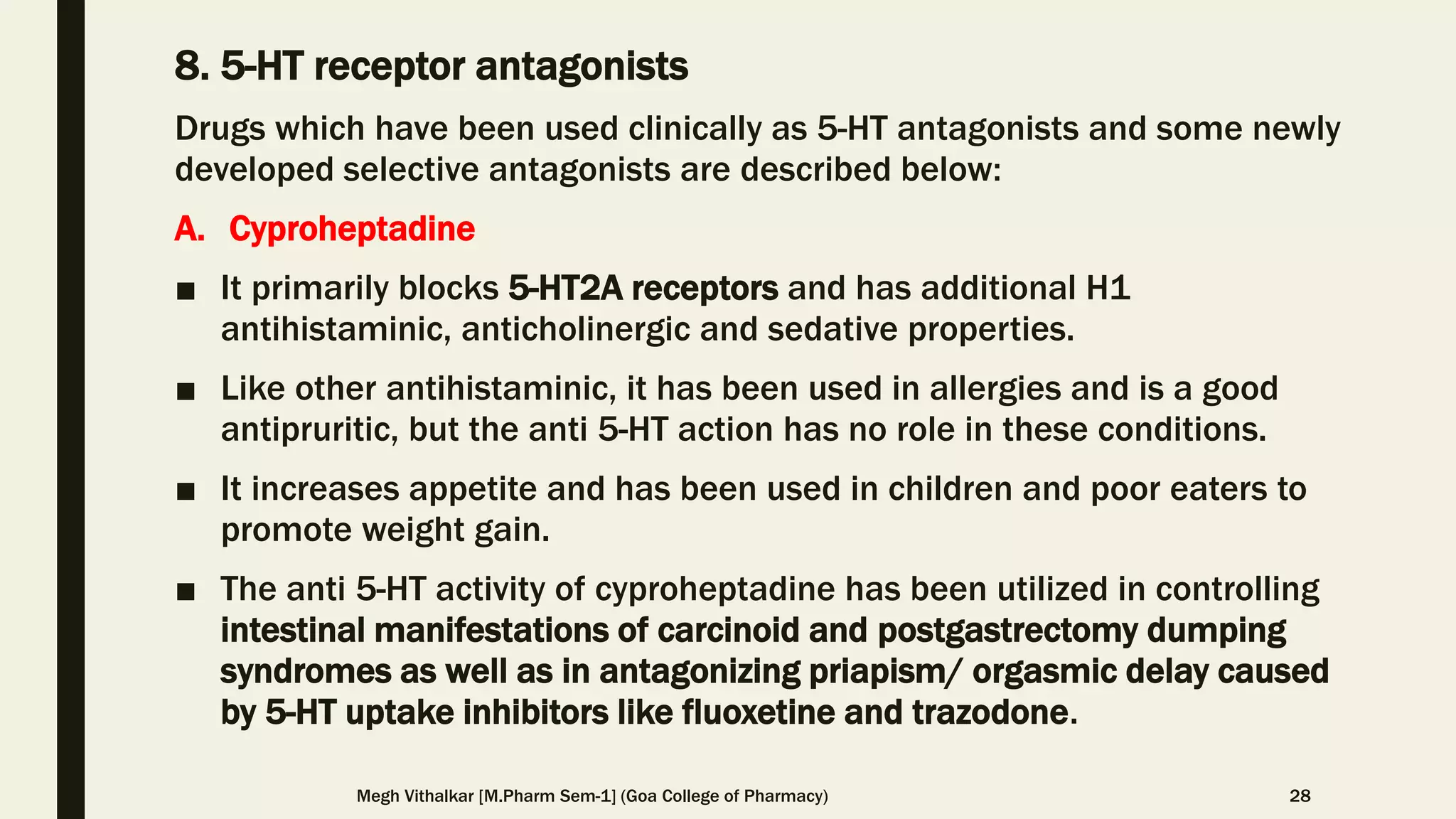Serotonin Pharmacology (5-HT) [Neurotransmitter] | PPTX