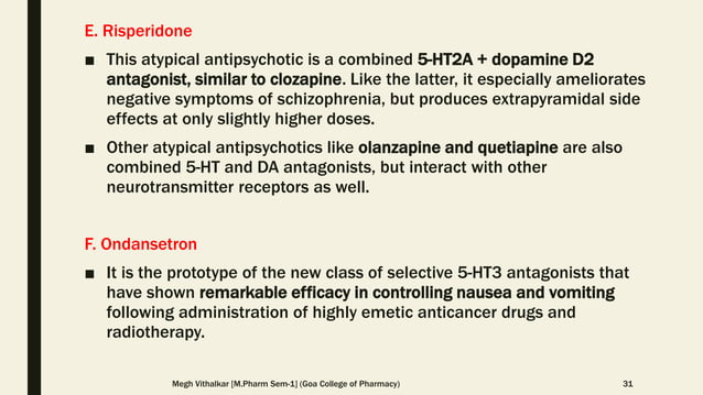 Serotonin Pharmacology (5-HT) [Neurotransmitter] | PPTX