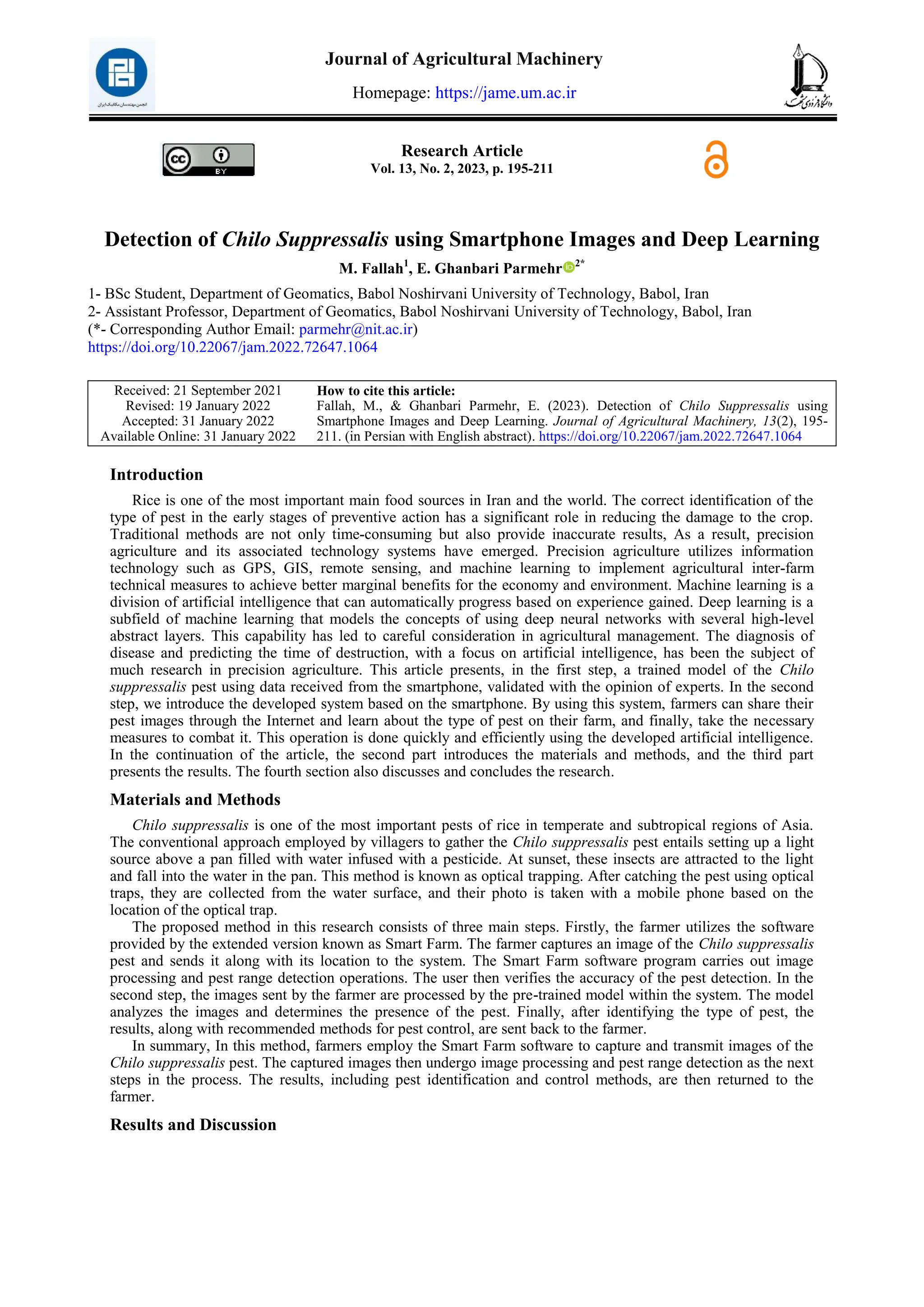Detection of Chilo Suppressalis using Smartphone Images and Deep Learning | PDF